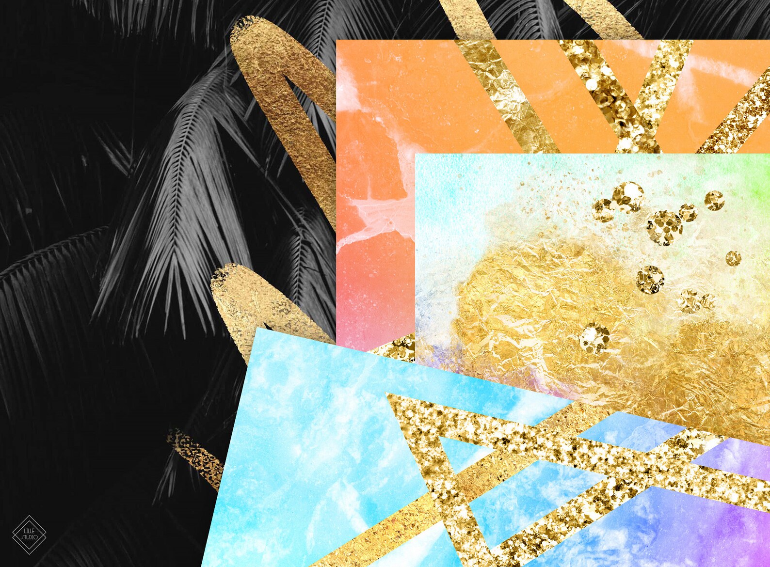 Neon Colorful Marble Digital Paper Rainbow Gold Glam - Etsy