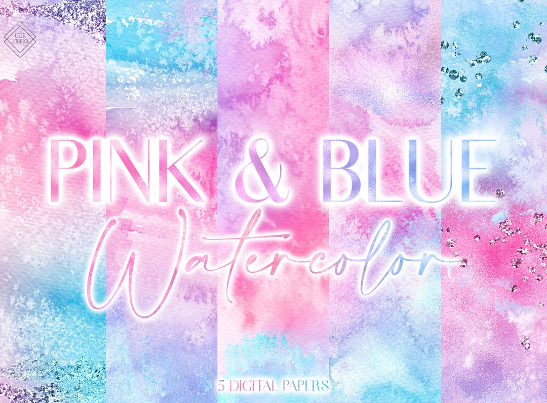 Pastel Pink Blue Purple Watercolor Digital Paper: Abstract Gradient ...