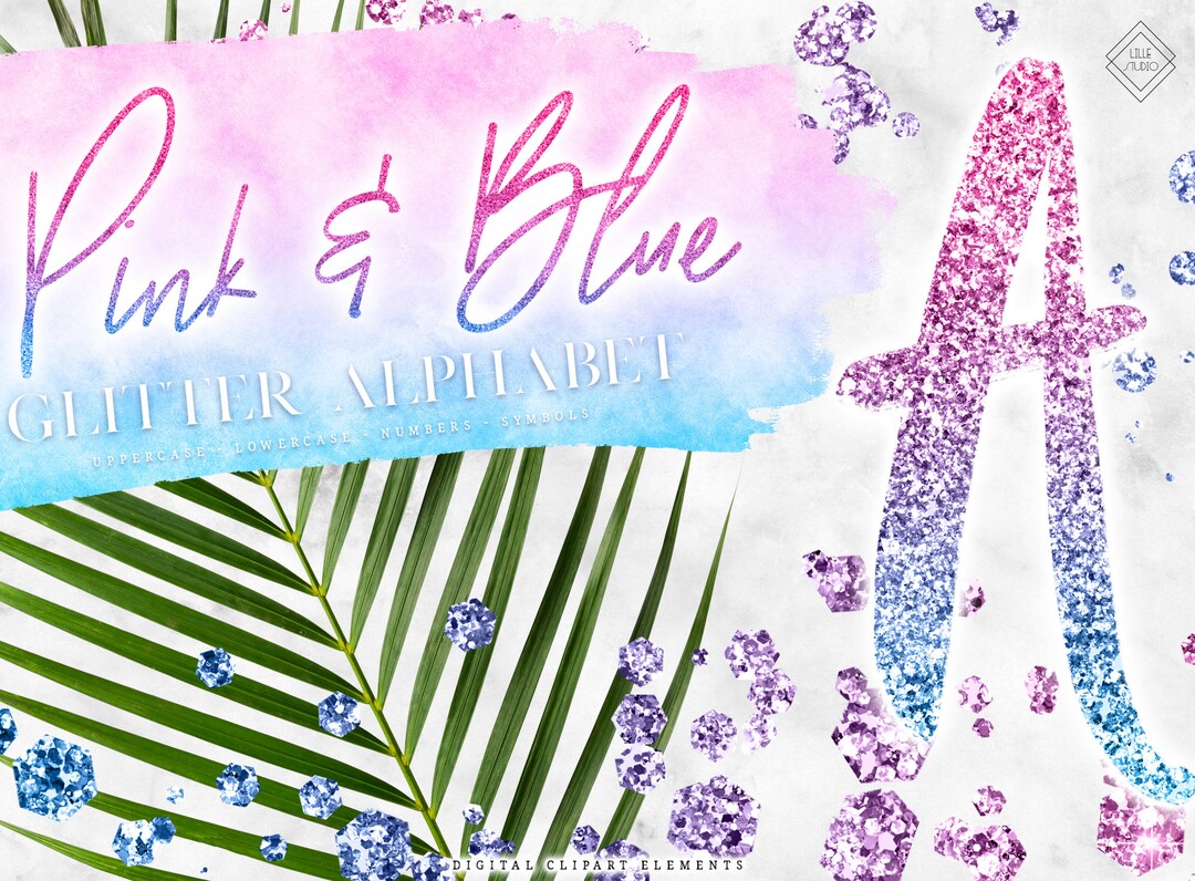 Pink Blue Glitter Digital Alphabet Clipart - Letter Clip Art ...