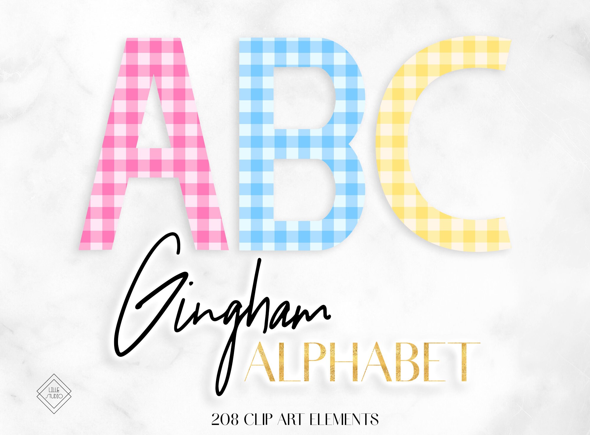 Gingham Alphabet Clipart – PNG Monogram Letter Printable Graphics ...
