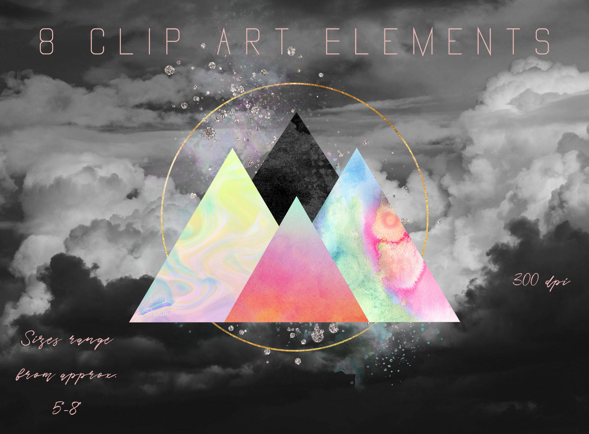 Geometric Watercolor Modern Mountain Clipart Abstract Water - Etsy