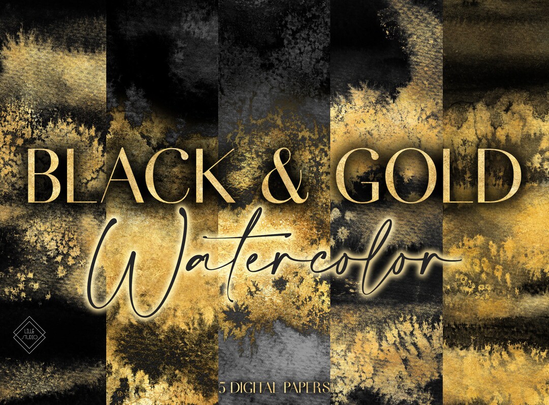 Black Gold Watercolor Digital Paper: Glam Texture Luxury Background ...
