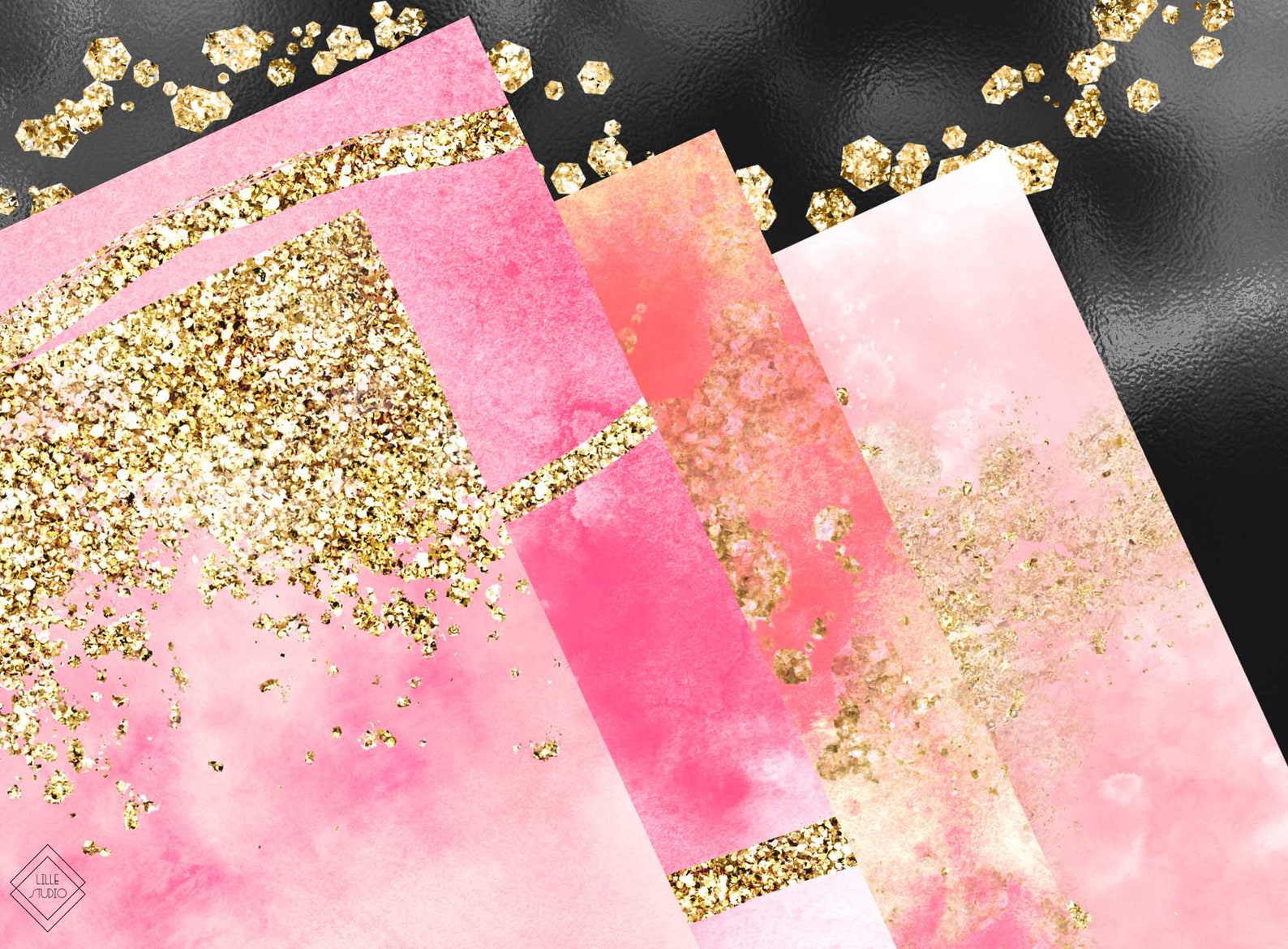 Pink Gold Digital Paper Watercolor Glitter Background - Etsy