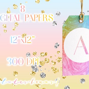 Gradient Rainbow Marble Digital Paper - Colorful Ombre Paint Papers ...