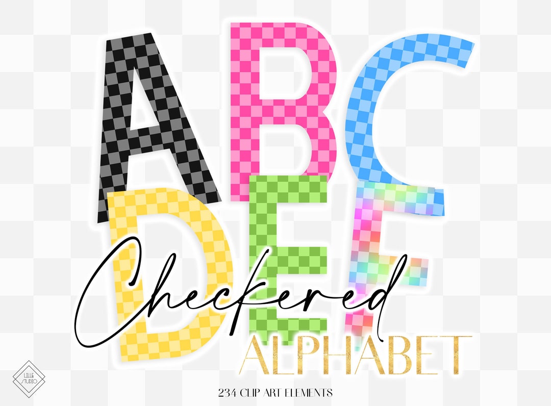 Checkered Alphabet Clipart: Rainbow Monogram Lettering Graphics (PNG ...