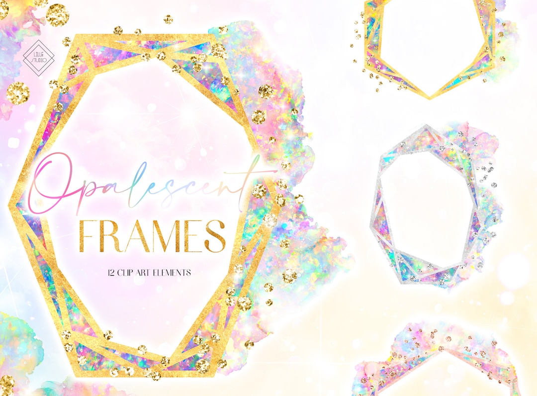 Opal Frame Clipart: Abstract Rainbow Neon Geometric Borders (PNG ...
