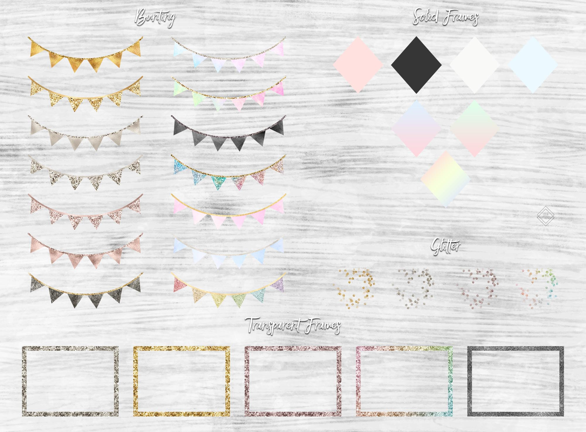 Banner Bunting Clipart Rainbow Party Flag Glitter Clip Art - Etsy