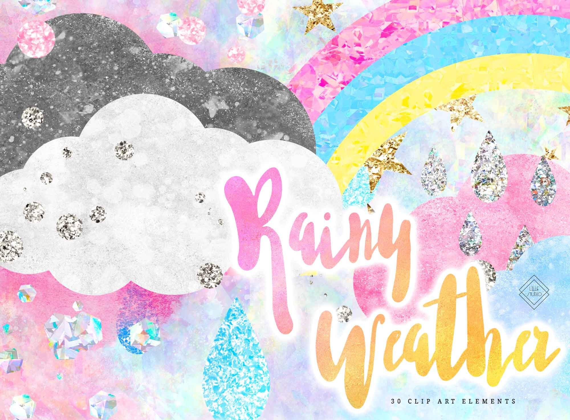 Weather Rain Cloud Clipart Rainbow Rainy Day Clip Art - Etsy