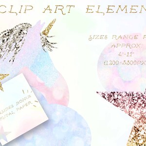 Pastel Rainbow Unicorn Clipart - Glitter Birthday Party Clip Art - Star ...