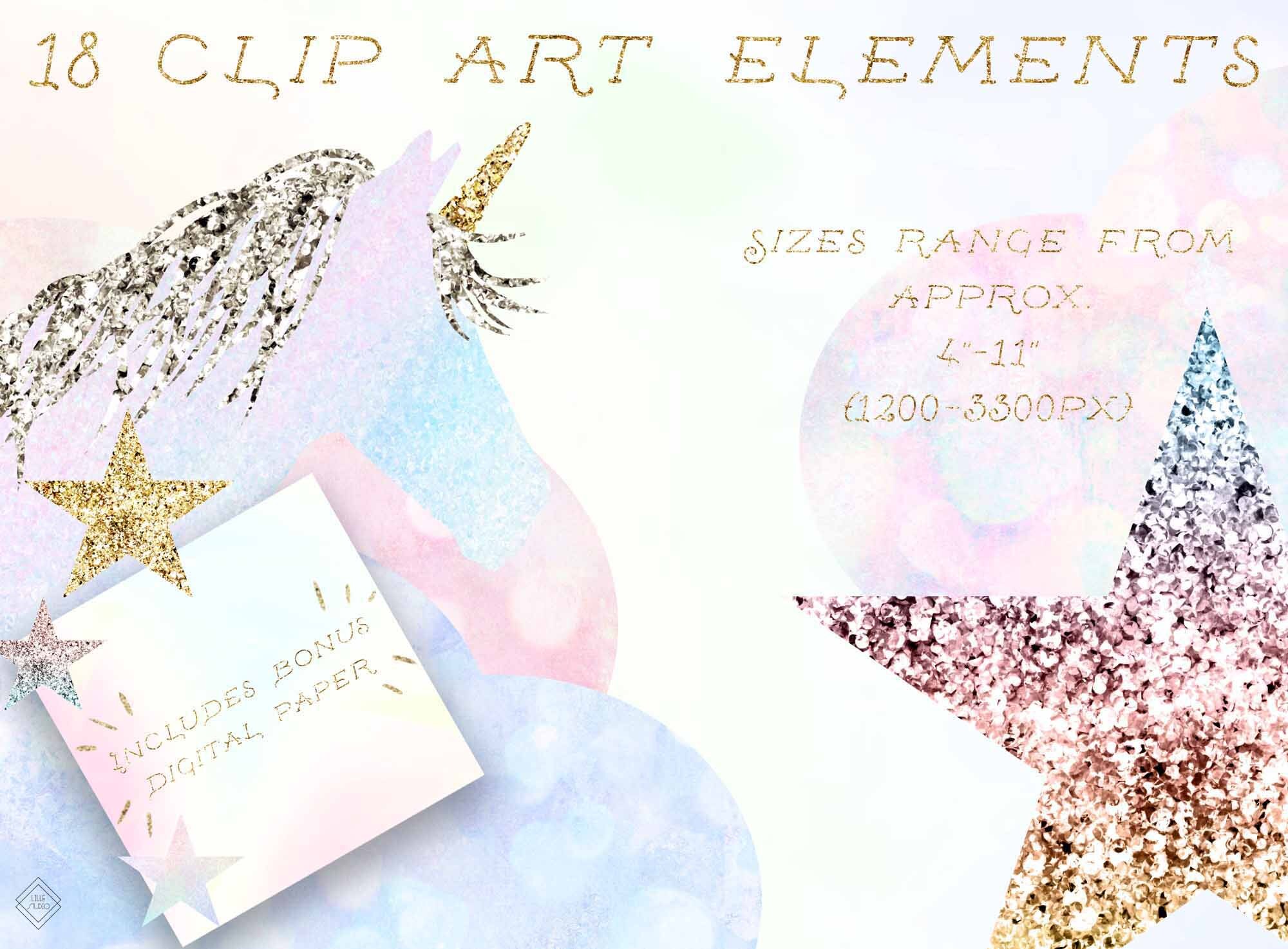 Pastel Rainbow Unicorn Clipart Glitter Birthday Party Clip - Etsy