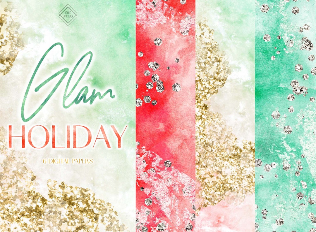 Christmas Digital Paper: Glam Abstract Watercolor Marble Backgrounds ...