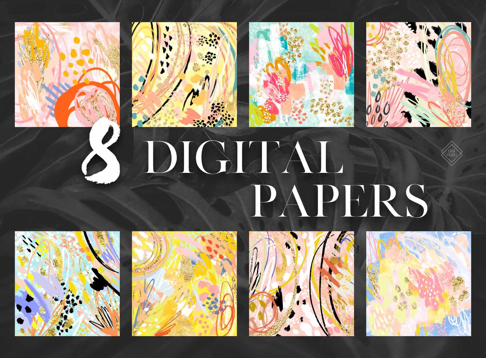 Abstract Digital Paper Modern Colorful Brush Stroke Digital - Etsy