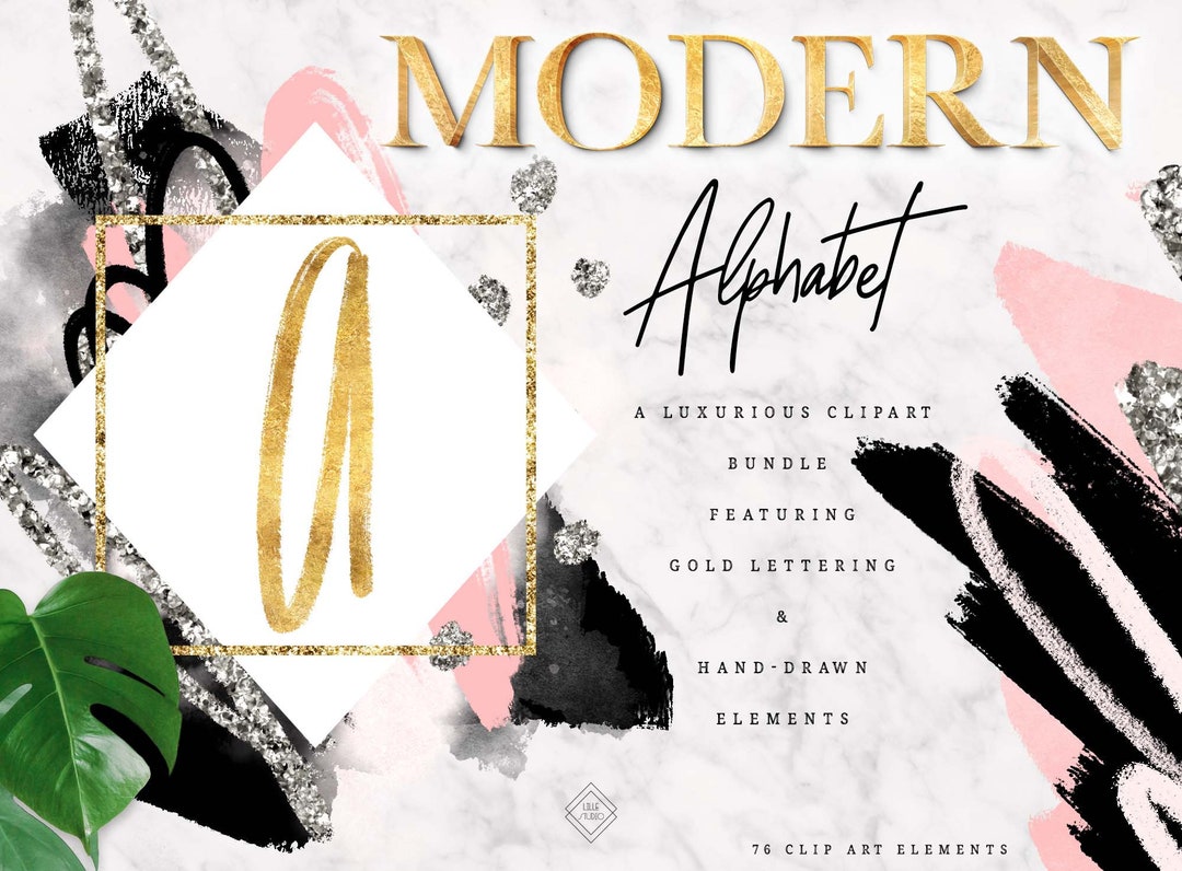 Gold Foil Alphabet Clipart: Modern Watercolor Monogram Letters ...
