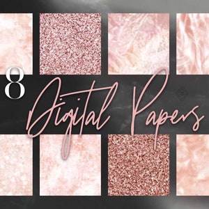 Glam Rose Gold Digital Paper - Blush Pink Glitter Background - Modern ...