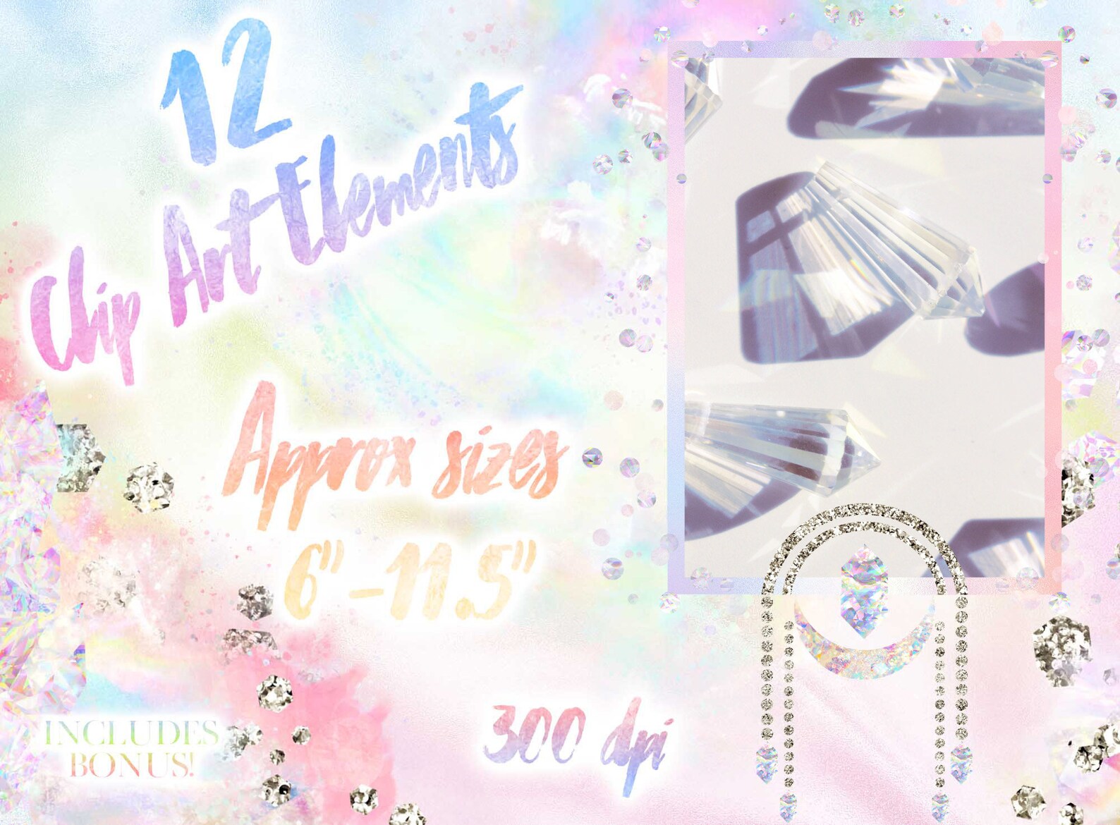 Crystal Frame Clipart Rainbow Boho Border Clip Art Pastel | Etsy