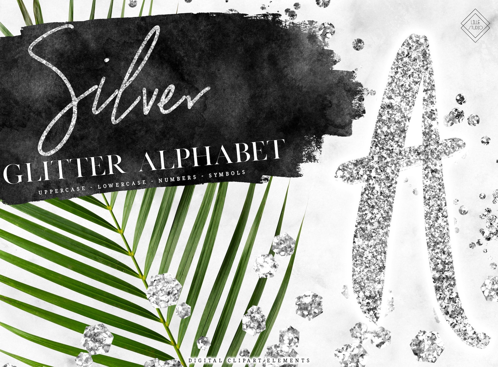 Silver Glitter Digital Alphabet Clipart Monogram Letter Clip - Etsy