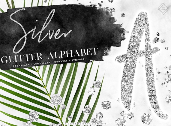 Silver Glitter Digital Alphabet Clipart Letter Clip Art | Etsy