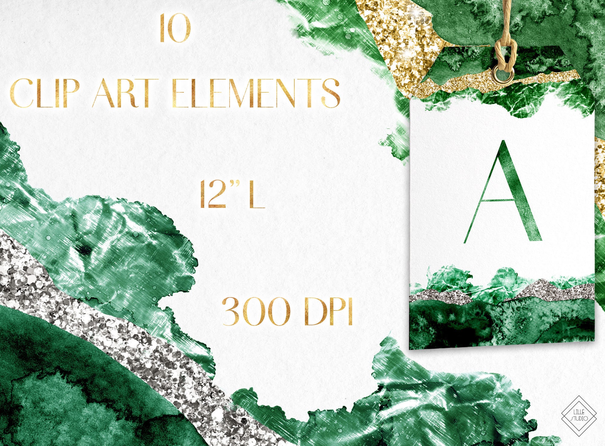 Emerald Green Watercolor Border Clipart Glam Chic Glimmer | Etsy Canada