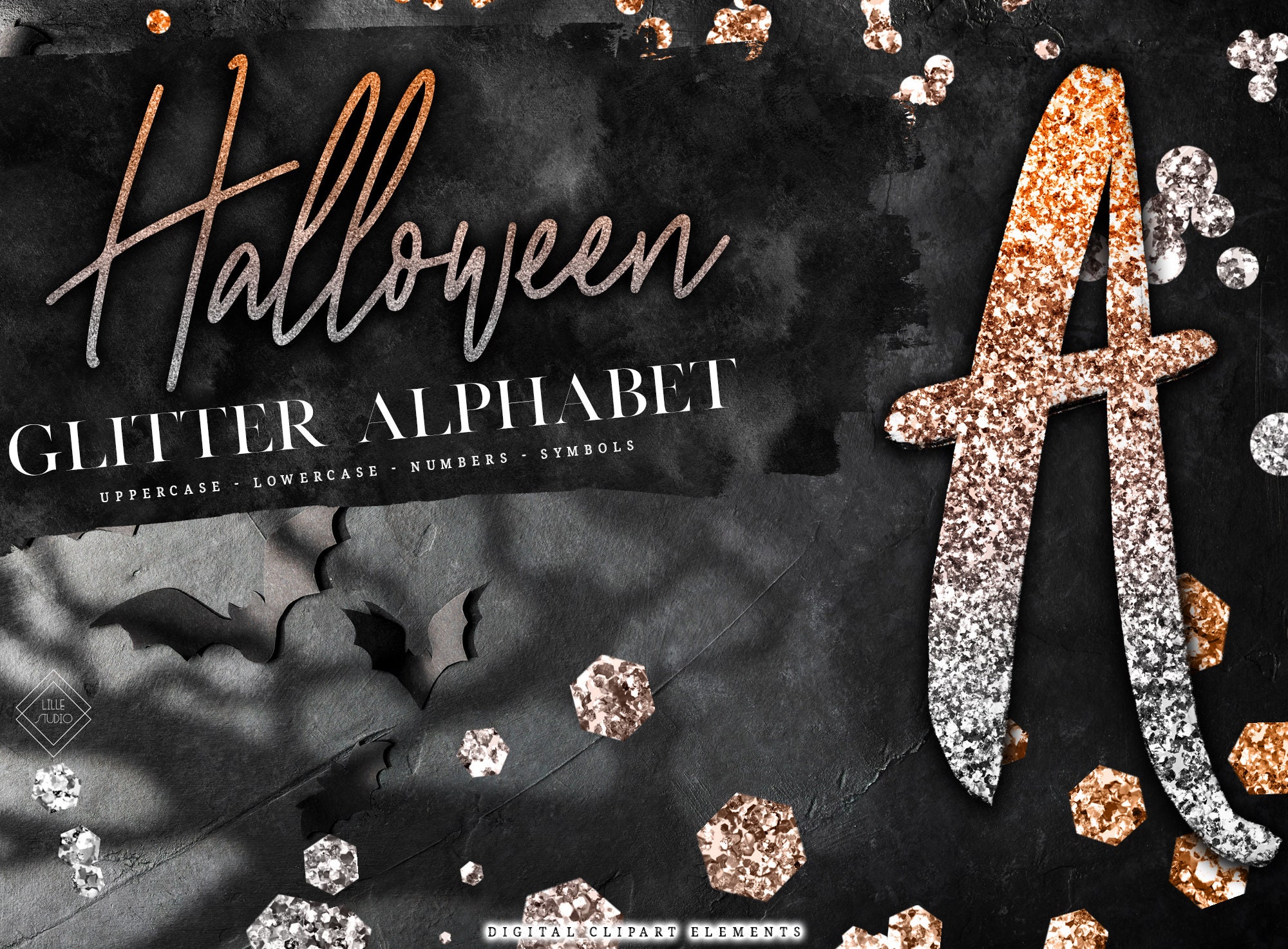Halloween Glitter Alphabet Clipart Black Orange Letter Clip | Etsy