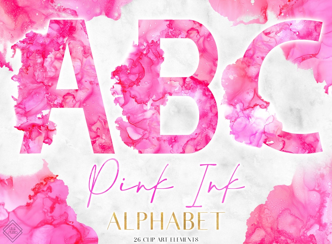 Hot Pink Ink Alphabet Clipart - Watercolor Cloud Monogram PNG ...