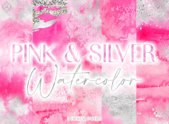 Pink Silver Watercolor Digital Paper Backgrounds Water Color - Etsy