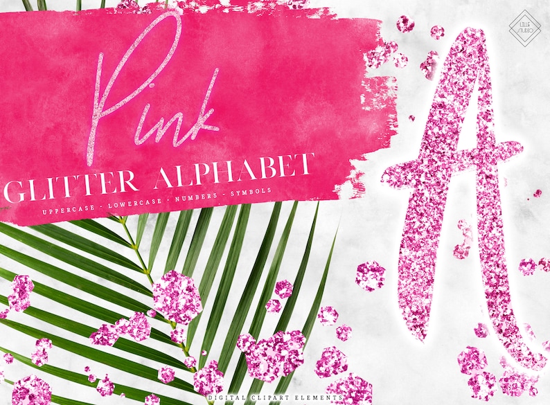 Hot Pink Glitter Digital Alphabet Clipart Monogram Letter - Etsy