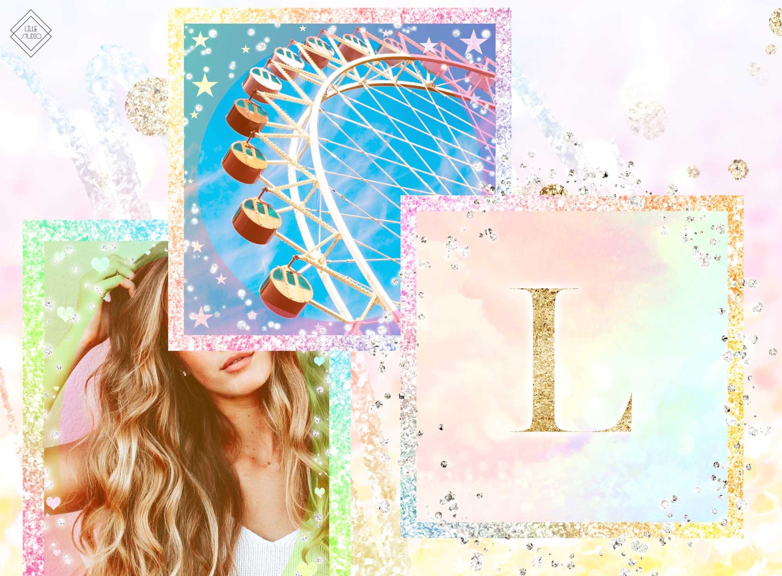 Pastel Rainbow Confetti Clipart Frames Glitter Gradient - Etsy