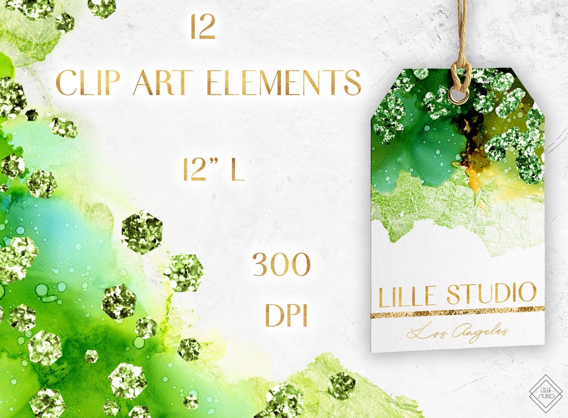 Green Watercolor Alcohol Ink Clipart Borders Emerald Border | Etsy