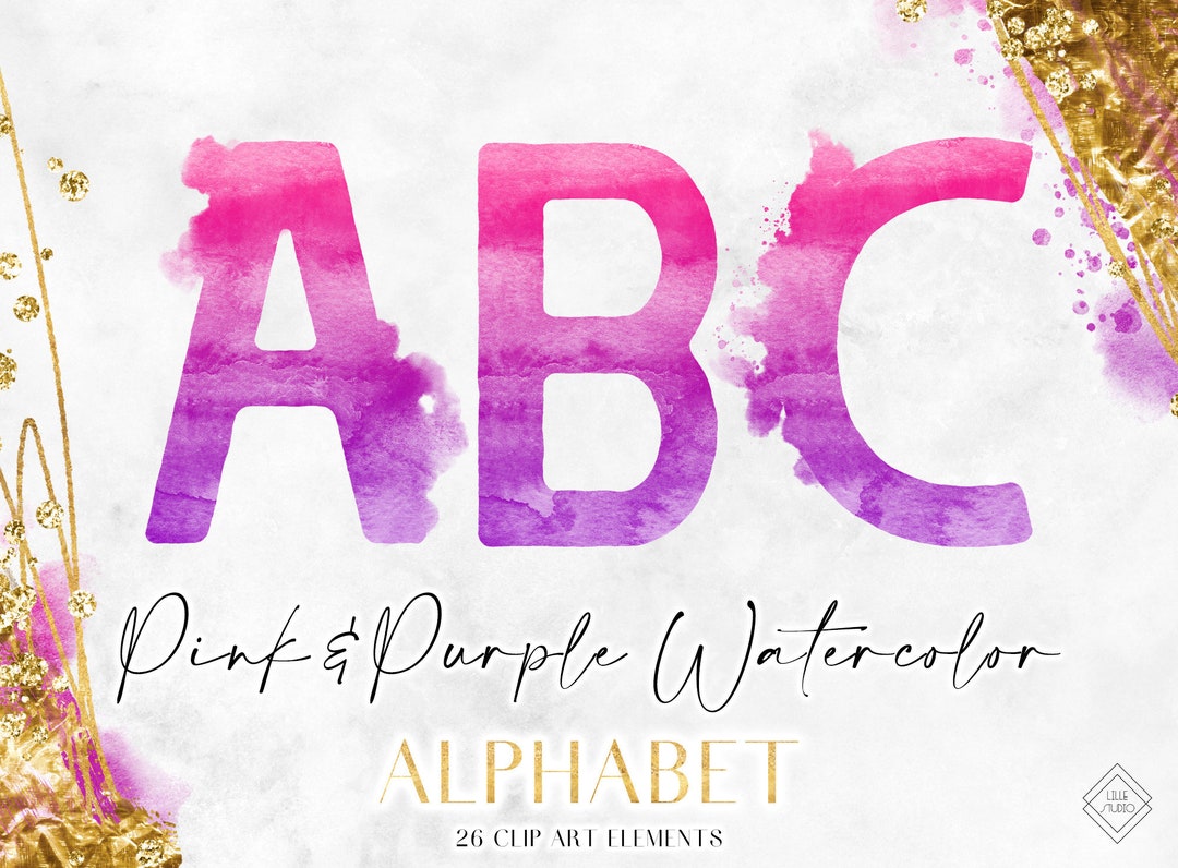 Pink Purple Watercolor Digital Alphabet - Water Color Letter PNG ...