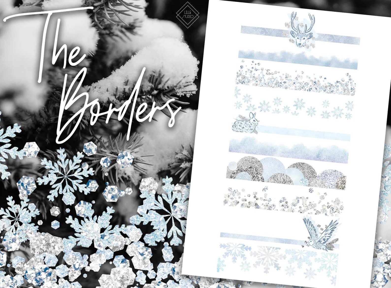 Winter Christmas Clipart Border Snowflake Holiday Clip Art - Etsy