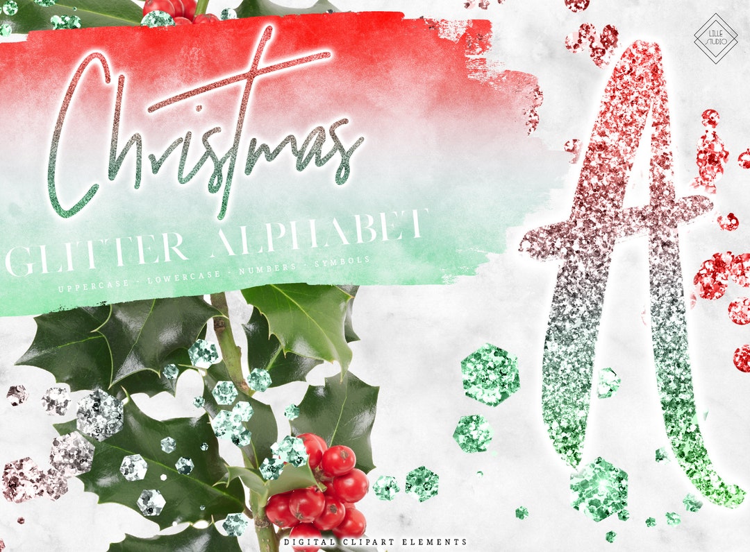 Christmas Glitter Alphabet Clipart - Red Green Letter Clip Art ...