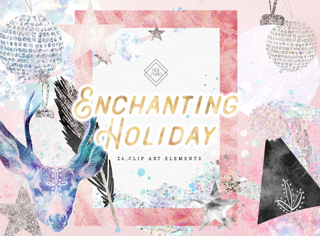 Pastel Christmas Clipart - Pink Festive Mod Retro Clip Art - Modern New ...