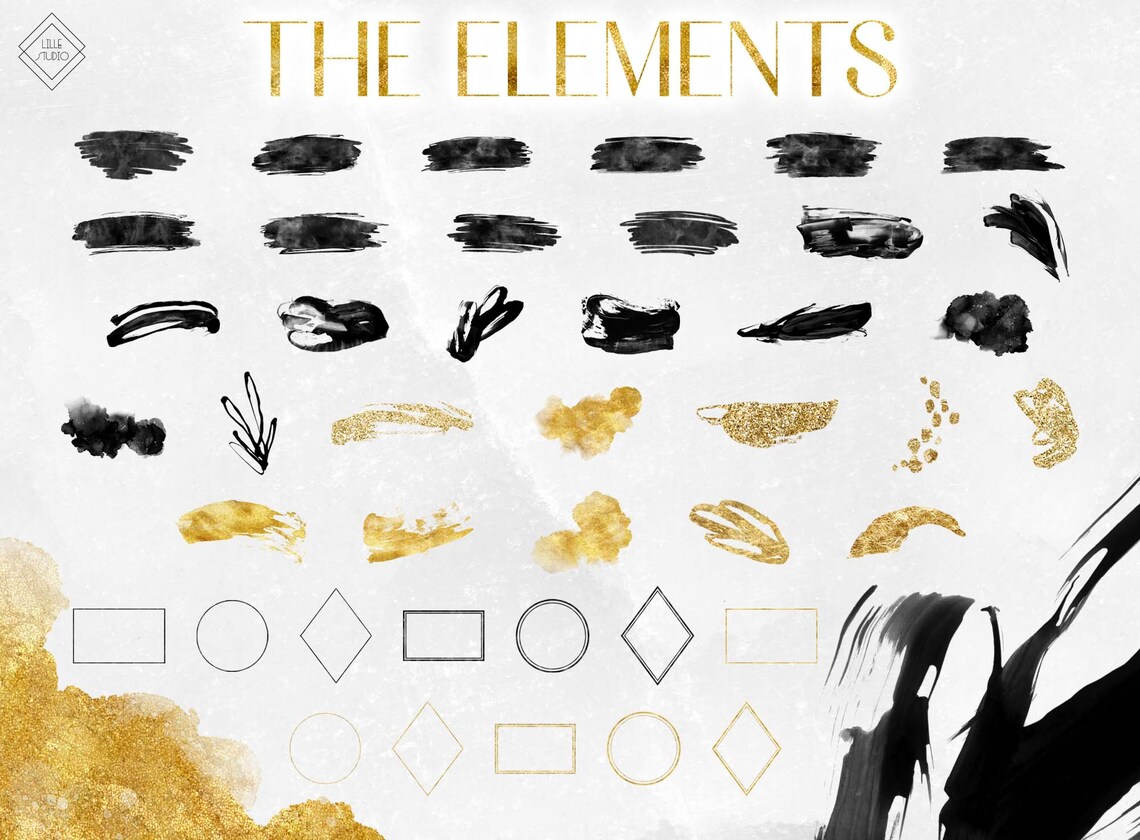 Black Gold Abstract Ink Clipart Watercolor Brush Strokes PNG - Etsy