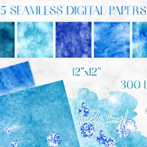 Seamless Blue Watercolor Digital Paper Pattern - Aqua Navy Water Color ...