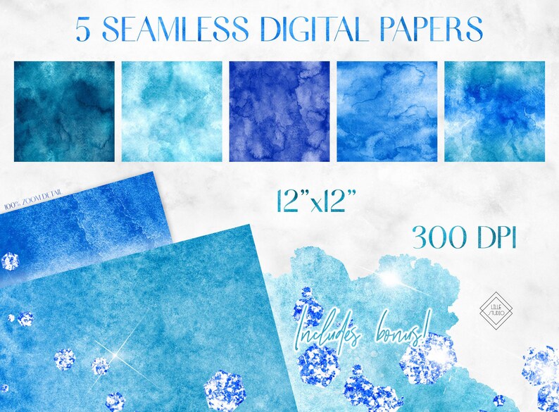 Seamless Blue Watercolor Digital Paper Pattern Aqua Navy - Etsy