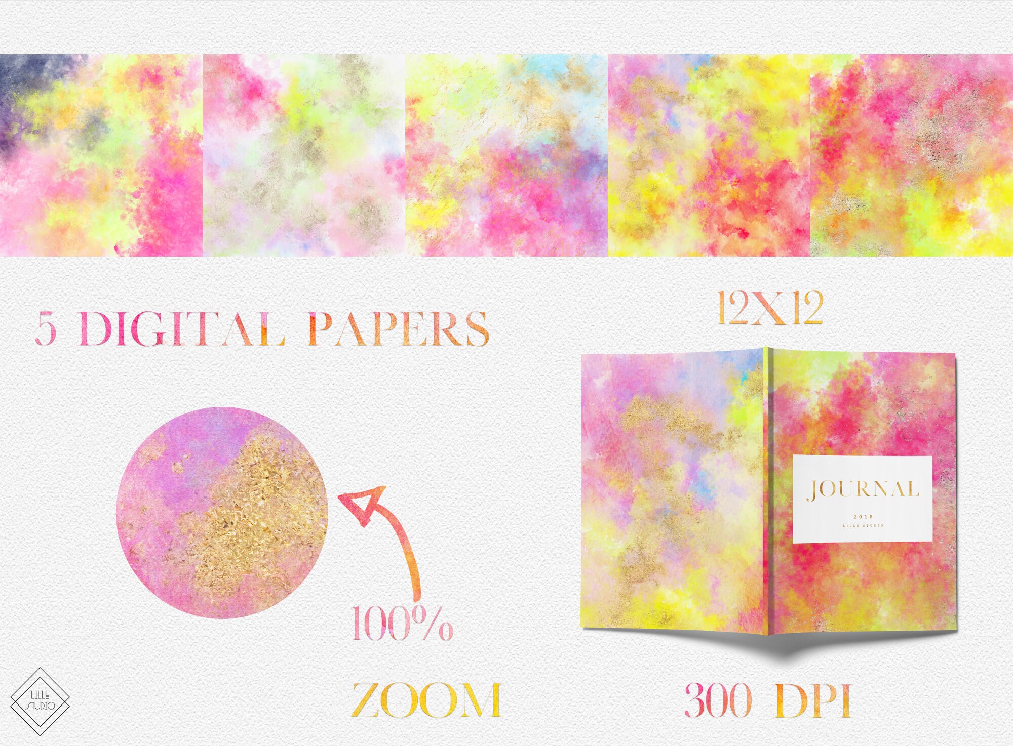 Colorful Rainbow Watercolor Digital Paper Neon Pink Blue | Etsy