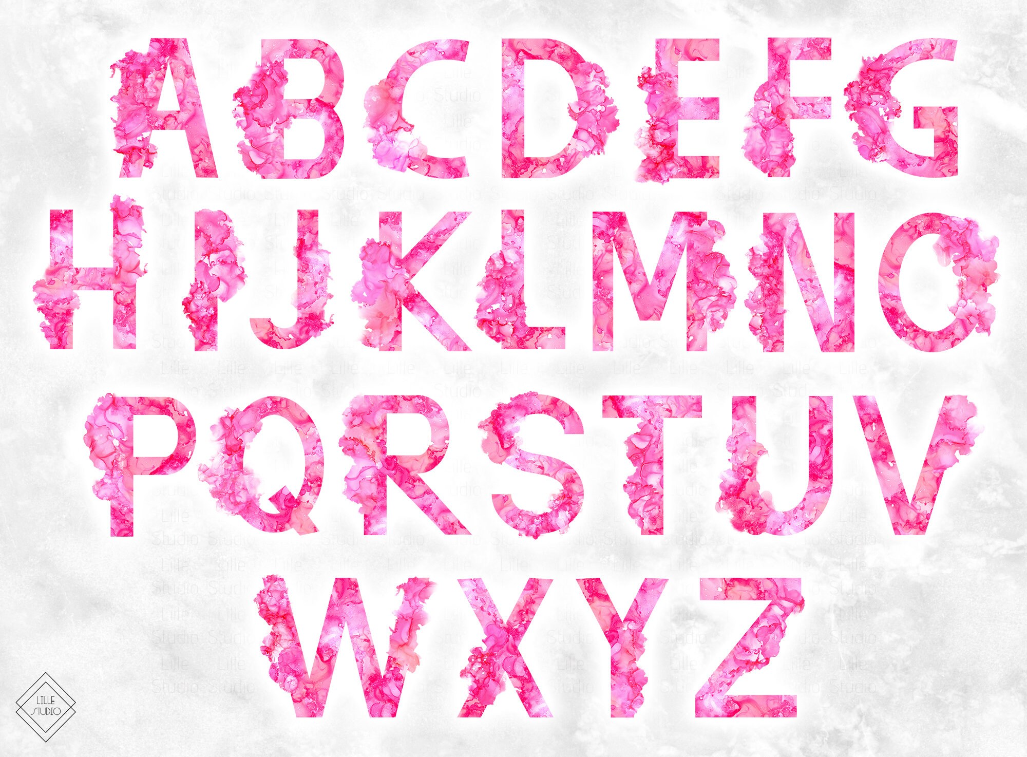 Hot Pink Ink Alphabet Clipart Watercolor Cloud Monogram PNG - Etsy