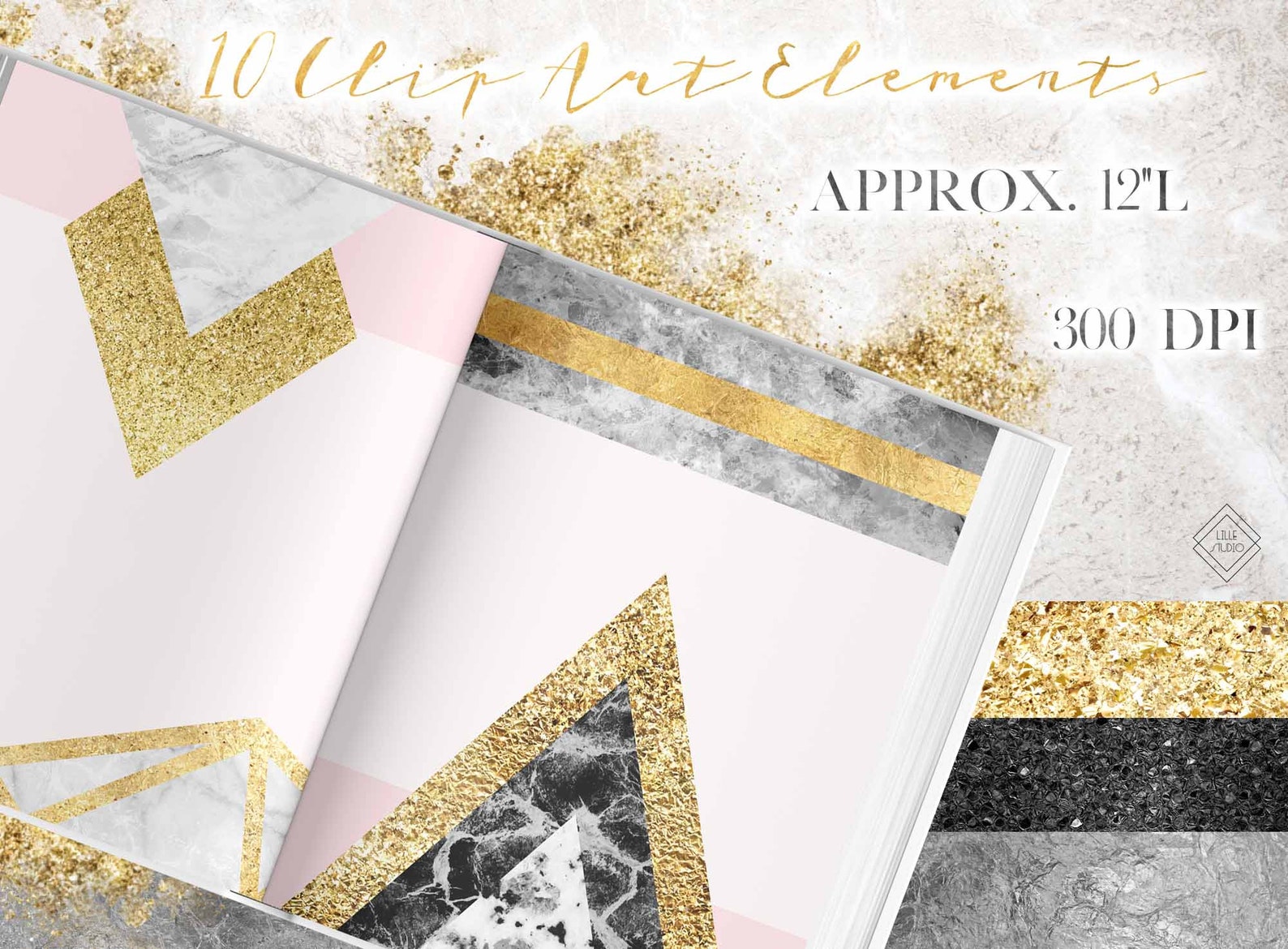 Glam Geometric Gold Frame Clipart Black Marble Borders Clip | Etsy