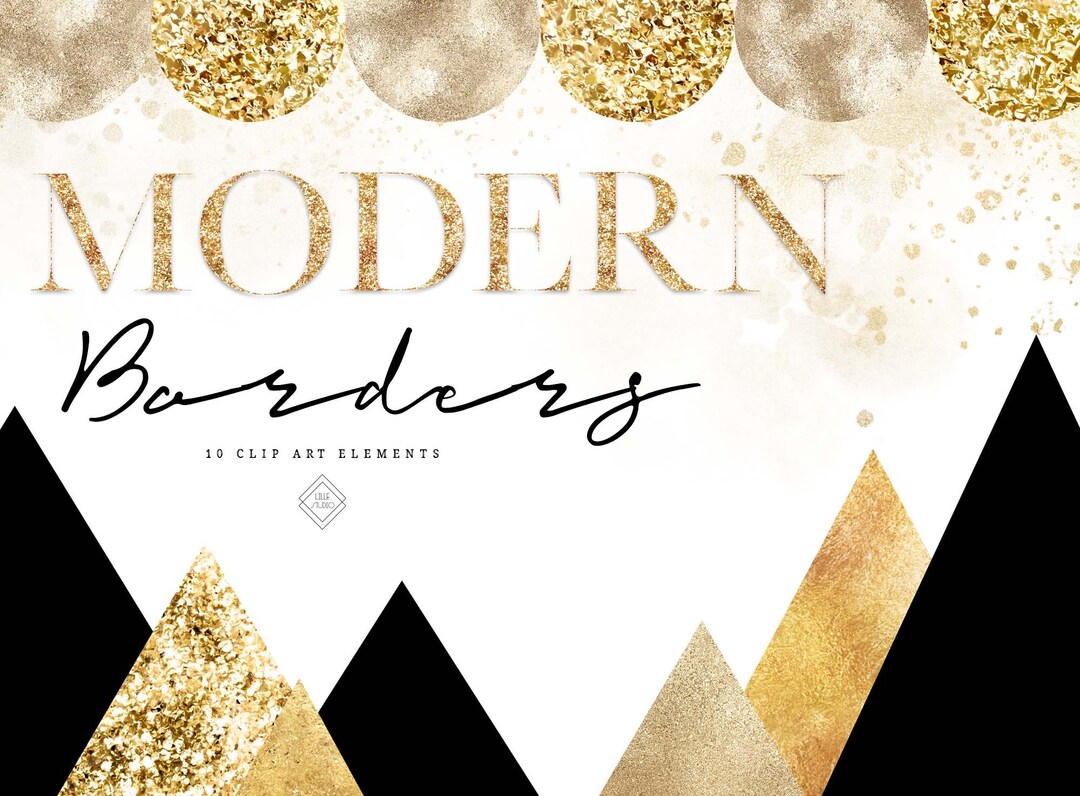 Black Gold Glitter Border Clipart - Gold Confetti Clip Art Frame - Glam ...