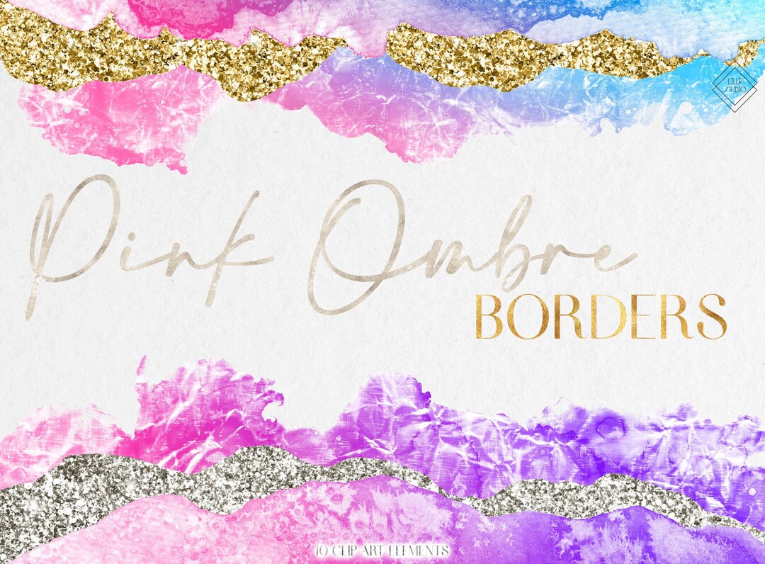Pink Ombre Watercolor Border Clipart - Colorful Gradient Clip Art ...