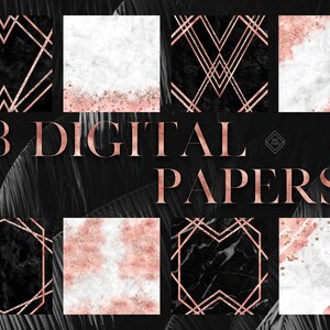 Black Rose Gold Marble Digital Paper: Modern Abstract Geometric Luxury ...
