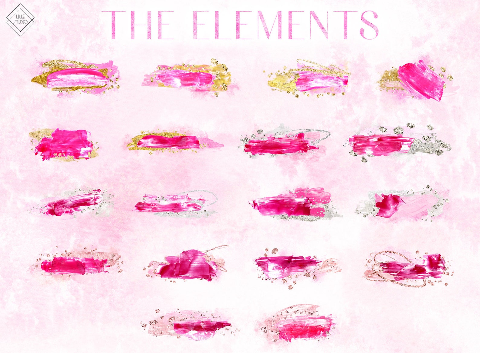 Metallic Pink Brush Stroke PNG Clipart Rose Gold Silver - Etsy