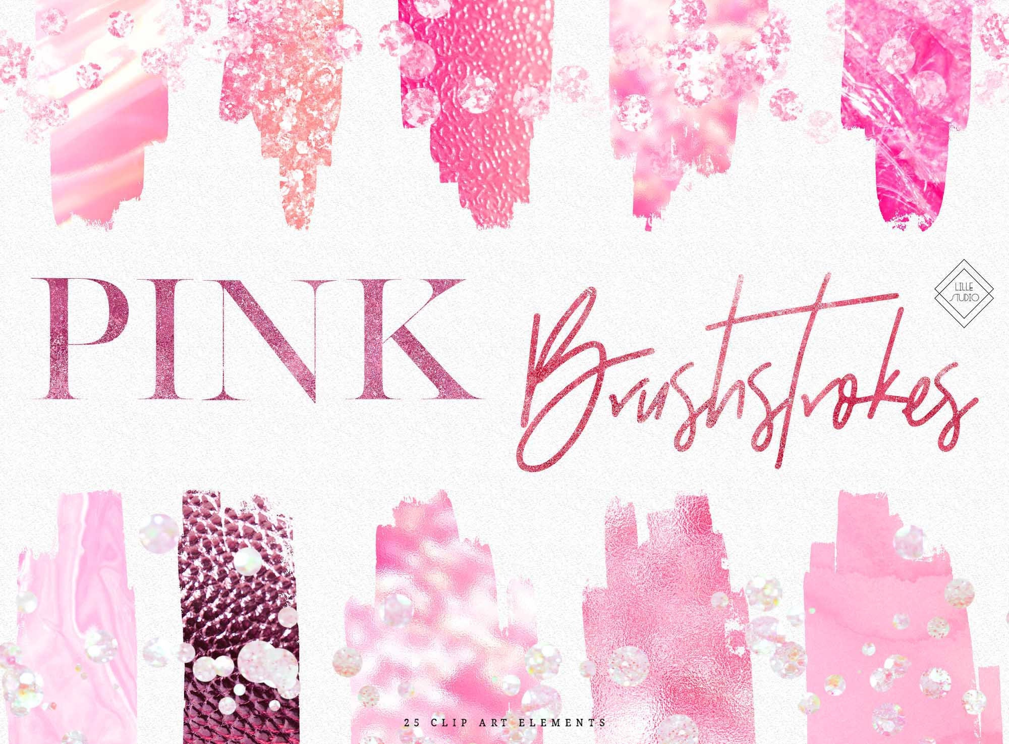 Hot Pink Brush Strokes Clipart Pastel Rose Blush Watercolor | Etsy