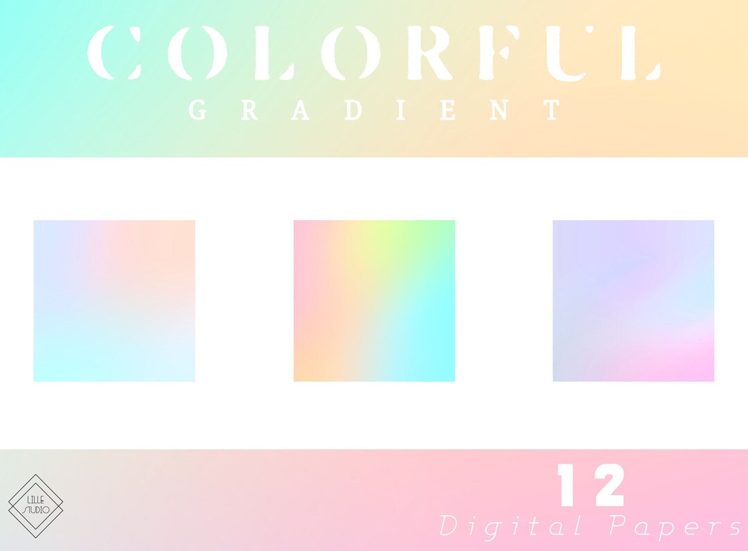 Rainbow Gradient Digital Paper: Colorful Vibrant Ombre Holographic ...