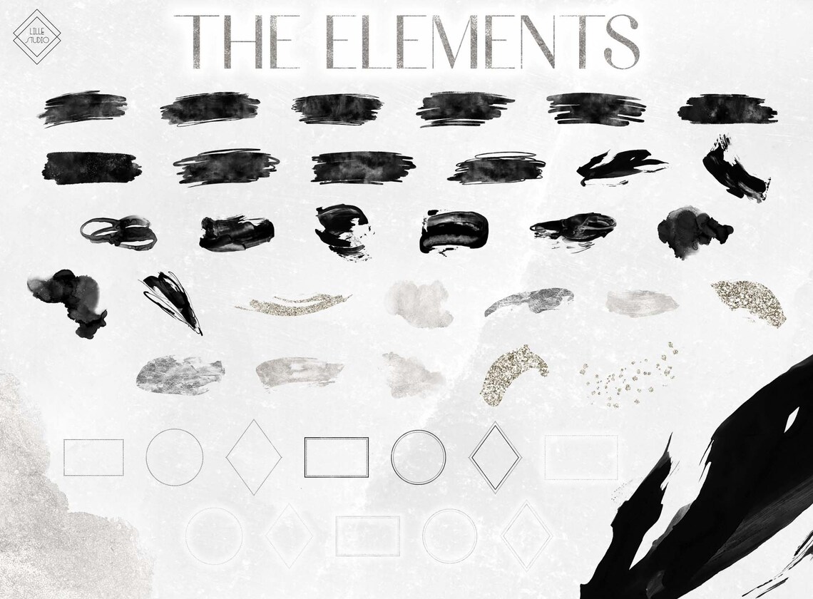 Abstract Black Silver Clipart Glam Watercolor Brush Stroke - Etsy