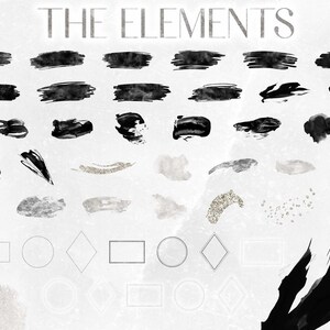 Abstract Black Silver Clipart - Glam Watercolor Brush Stroke Clip Art ...