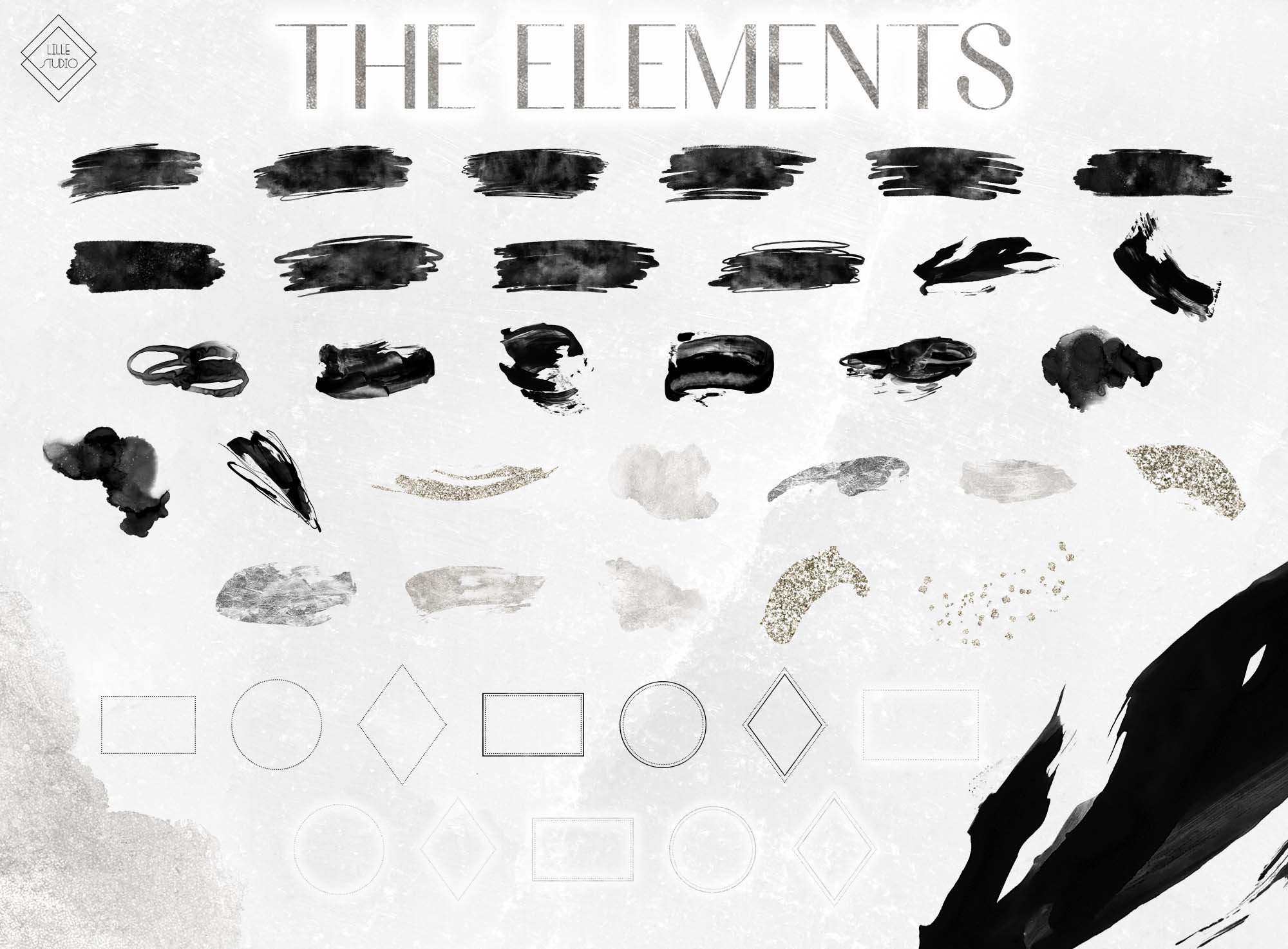 Abstract Black Silver Clipart Glam Watercolor Brush Stroke - Etsy