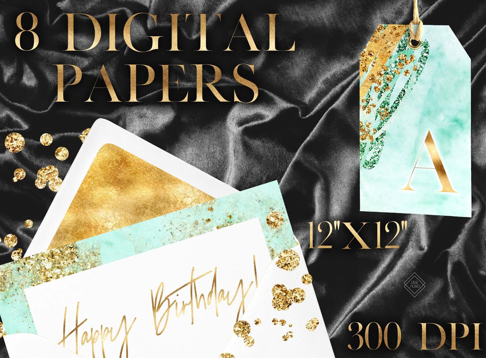 Mint Sea Green Gold Digital Paper Backgrounds Marble Glam - Etsy