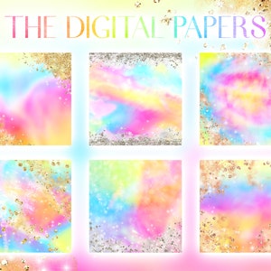 Rainbow Glitter Digital Paper - Colorful Neon Gradient Background ...