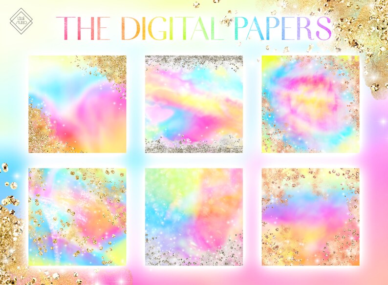 Rainbow Glitter Digital Paper Colorful Neon Gradient - Etsy